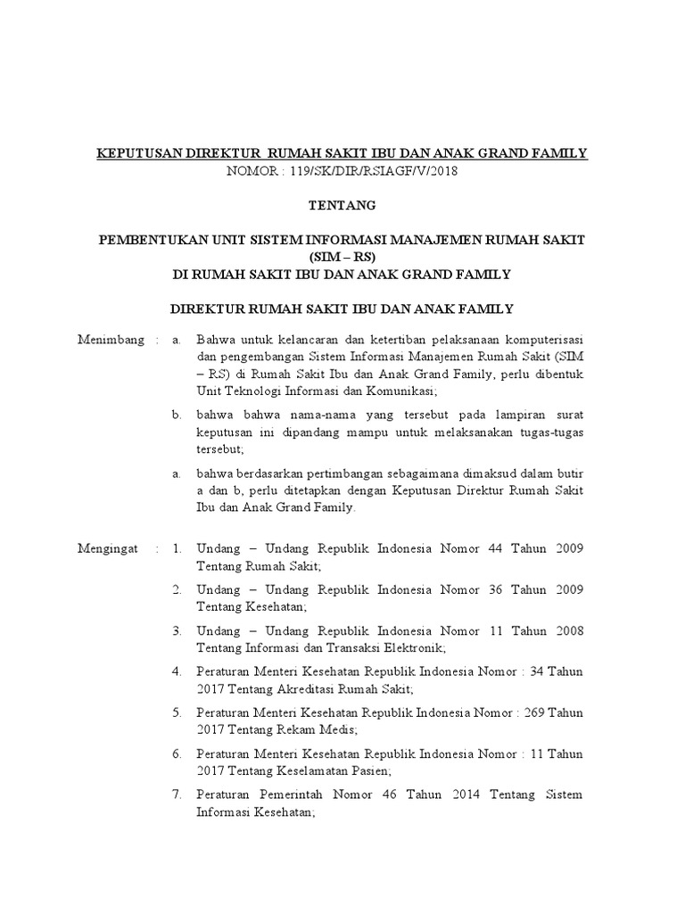 Ep 1 SK Struktur Organisasi Simrs | PDF