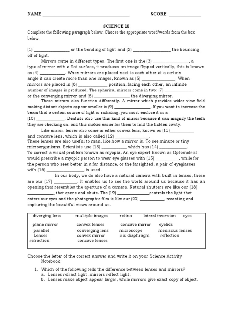 Q2 Asssesment Using Mirror and Lenses | PDF | Art