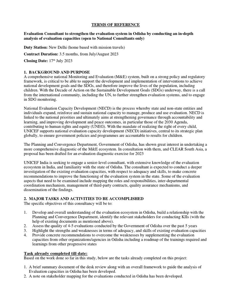 ToR - Evaluation Consultant, Odisha | PDF