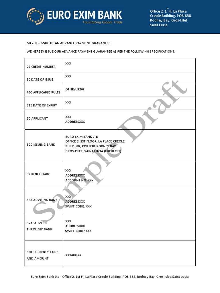 Advance Payment Guarantee MT760 Template | PDF | Guarantee | Business