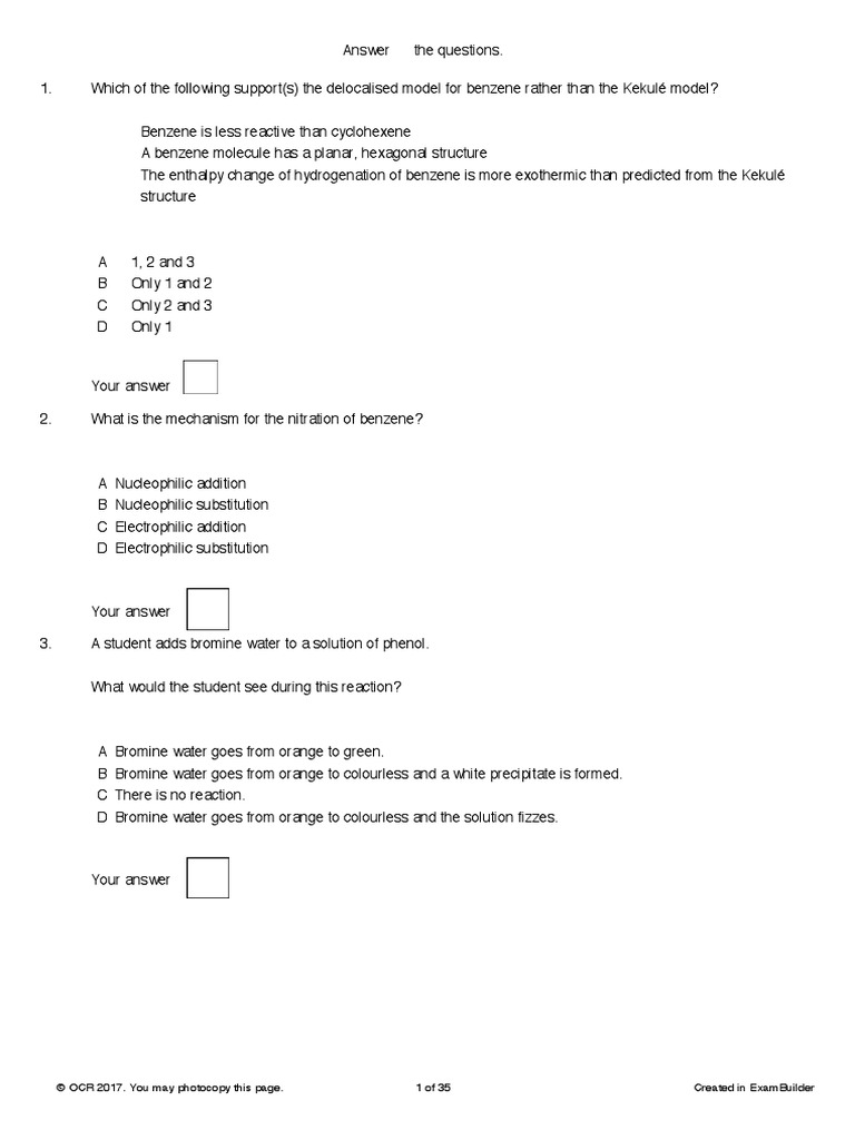 Aromatic Chemistry Questions | PDF | Chemical Reactions | Benzene