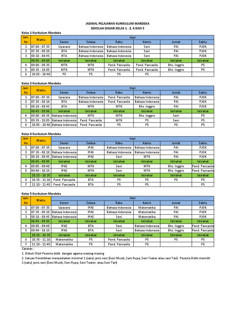 Jadwal Pelajaran Tahun 2023-2024 | PDF