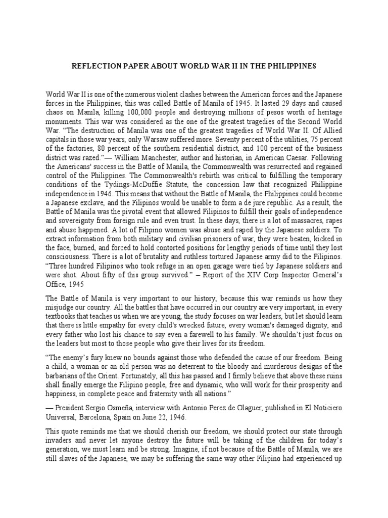 Reflection Paper - World War | PDF | Philippines | Manila