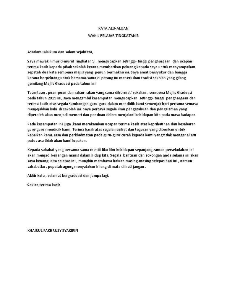 Kata Aluan Ketua Murid | PDF