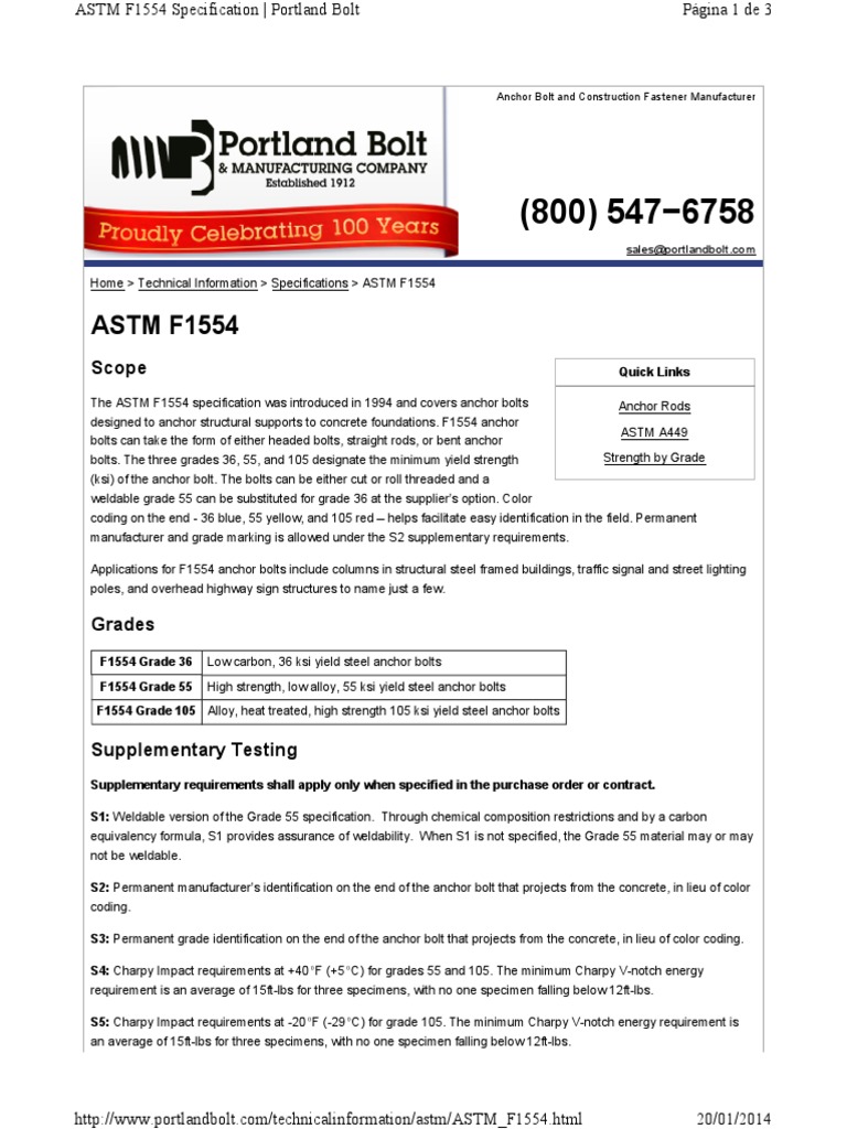ASTM F1554 Anchor Bolt Guide | PDF | Screw | Metals