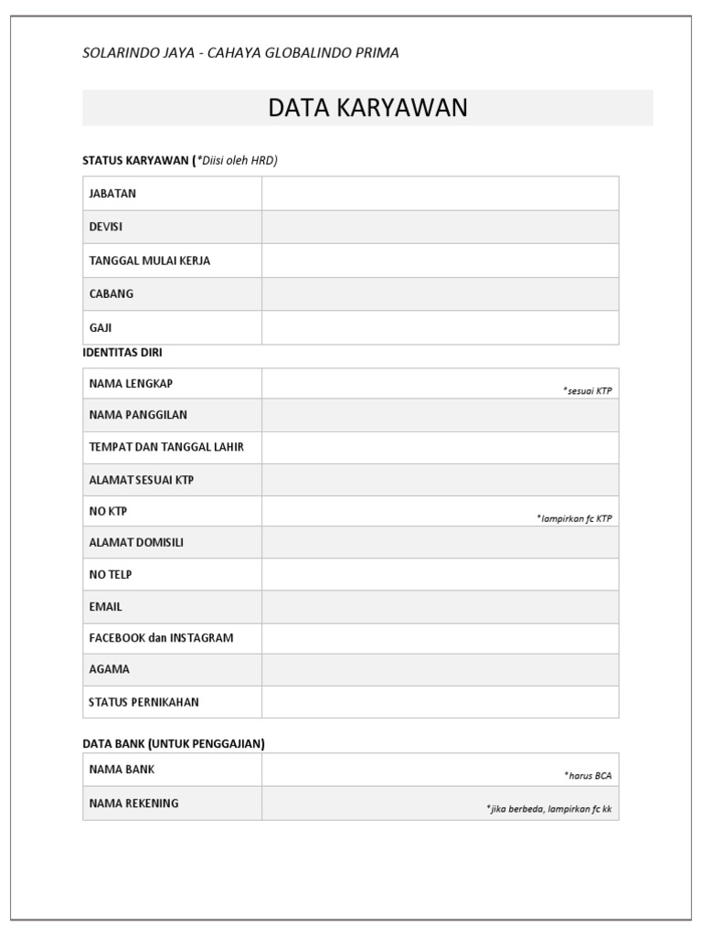 Form Data Karyawan | PDF