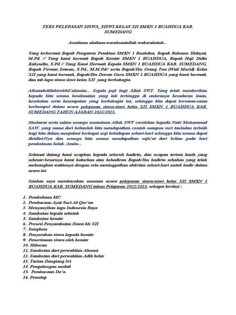 Teks MC Perpisahan Kelas Xii | PDF