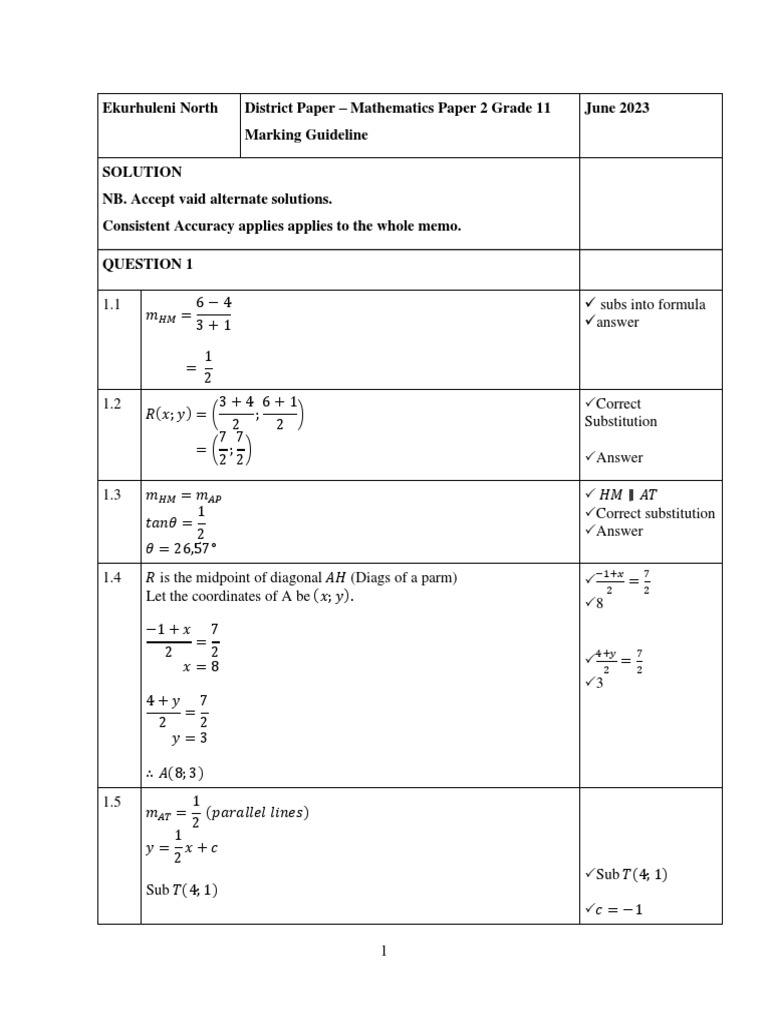 Mathematics P2 Grade 11 MEMO June 2023 | PDF | Mathematical Objects | Algebra