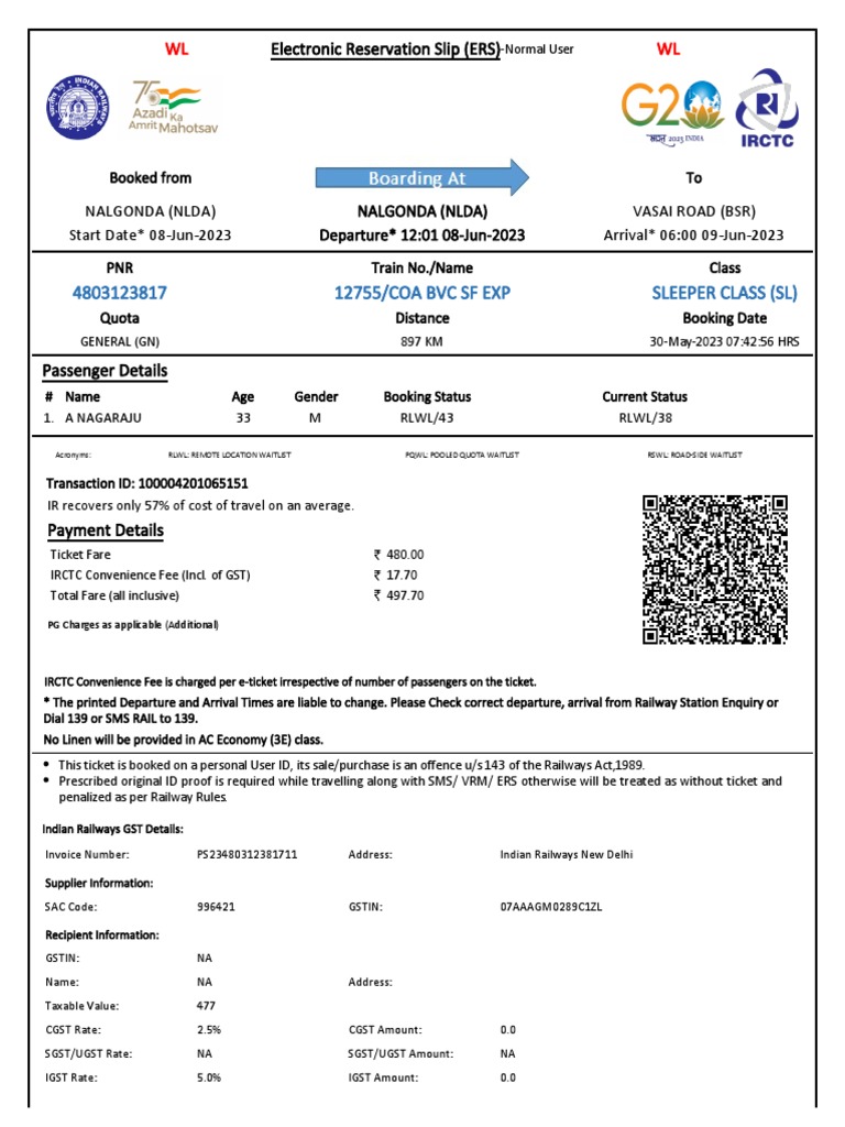 12755/coa BVC SF Exp Sleeper Class (SL) : WL WL | PDF | Identity Document