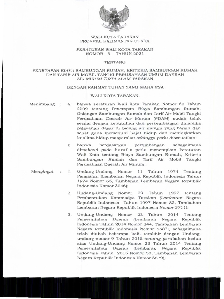 Tarif dan Kriteria Sambungan PDAM A3 | PDF