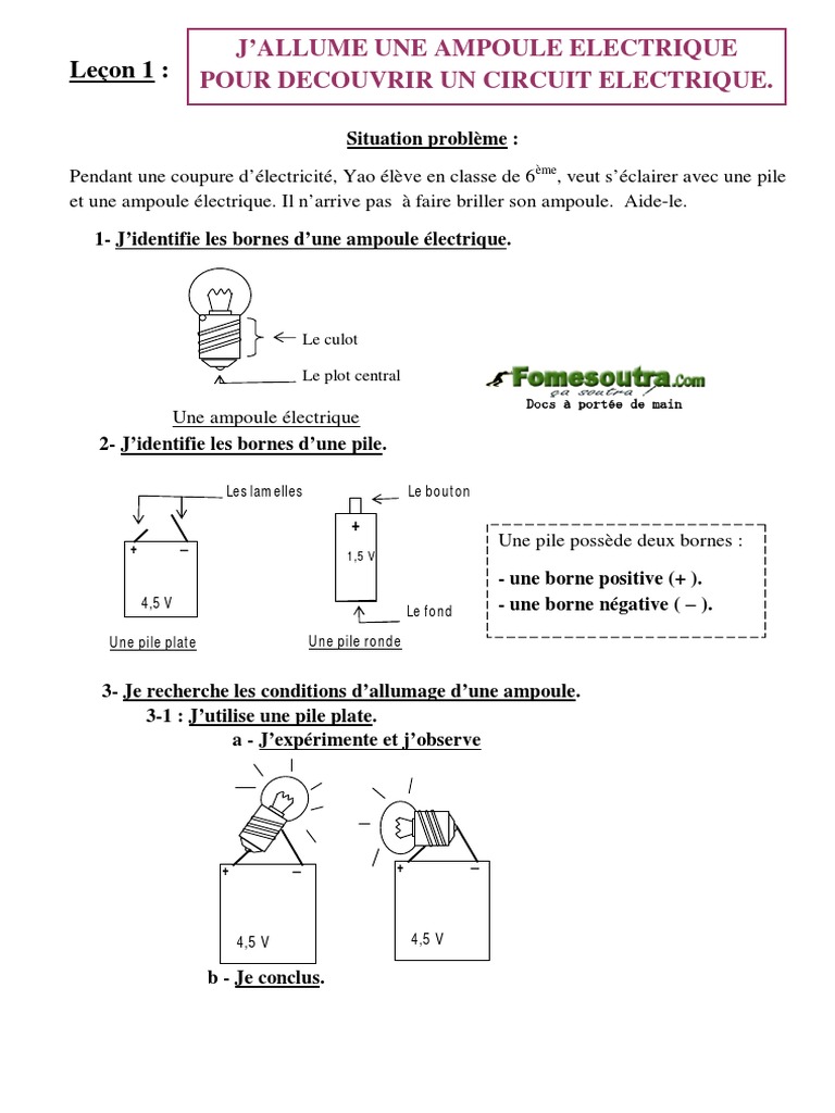 Allumer une ampoule avec une pile | PDF | Interrupteur | Composant