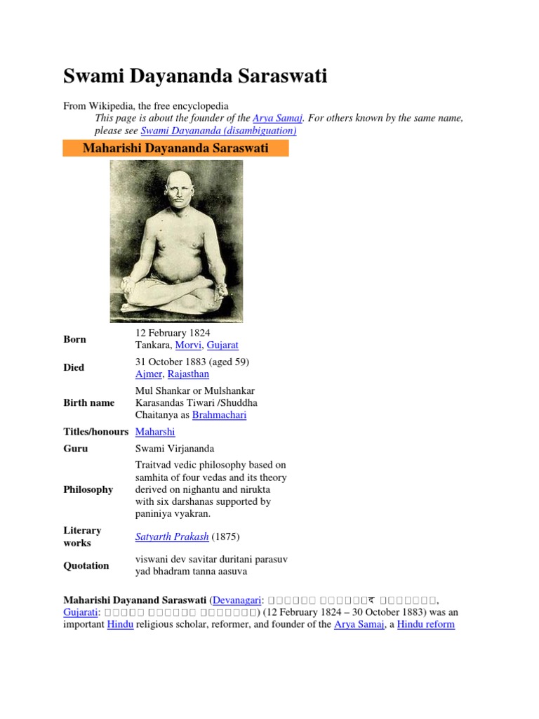 Swami Dayananda Saraswati | PDF | Religion And Belief | Politics (General)
