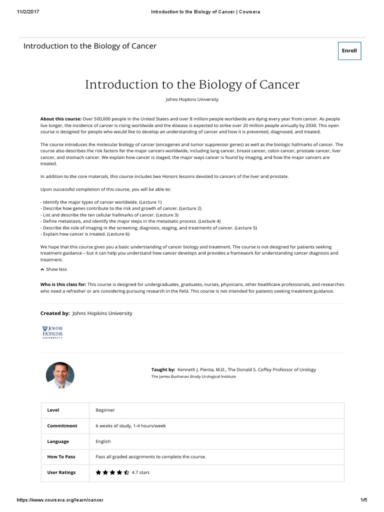Introduction to Cancer Biology Course | PDF | Metastasis | Cancer