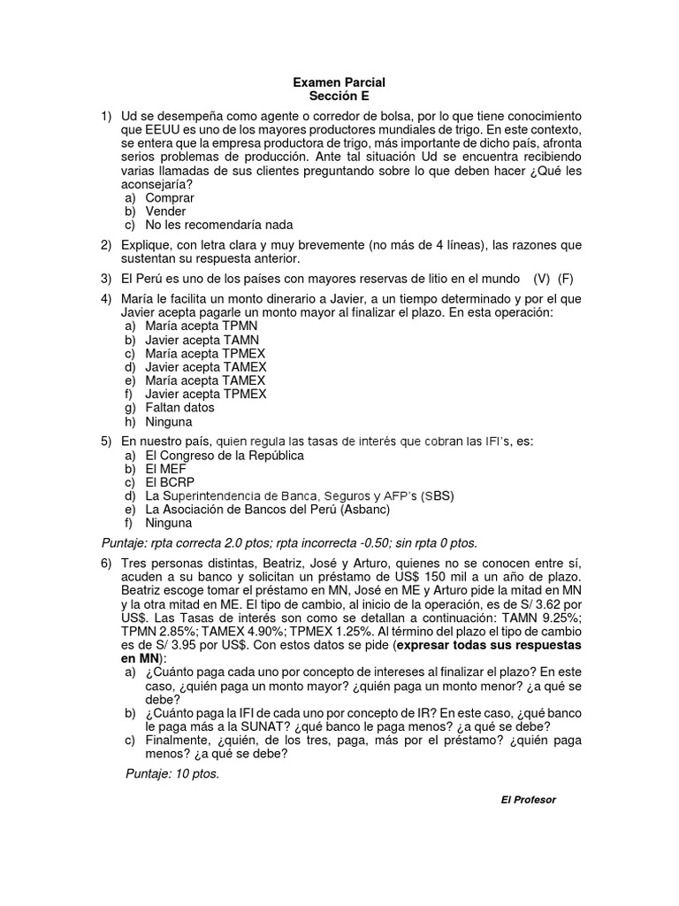 Preguntas Ex Parcial 23-1 - E | PDF | Bancos | Economias