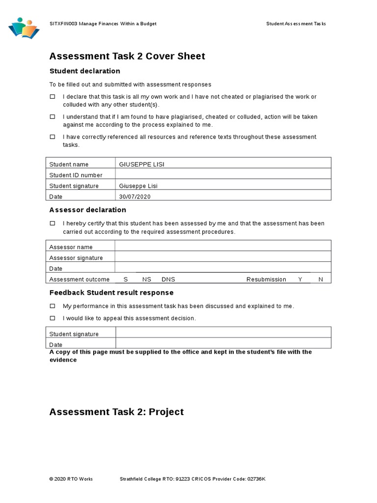SITXFIN003 Student Assessment Tasks 2 1 | PDF | Communication | Budget
