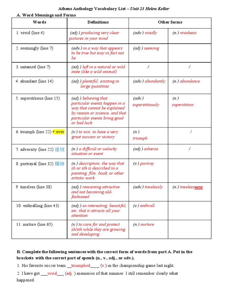 Athens Vocabulary List: Unit 23 | PDF