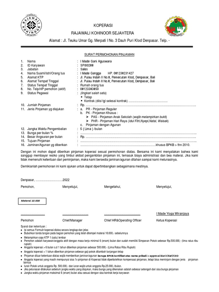 Form Koperasi RKS | PDF