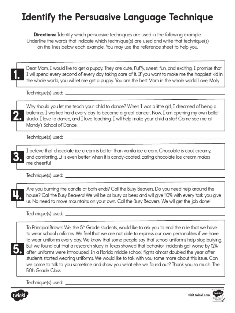Identify The Persuasive Technique | PDF | Self-Improvement | Wellness