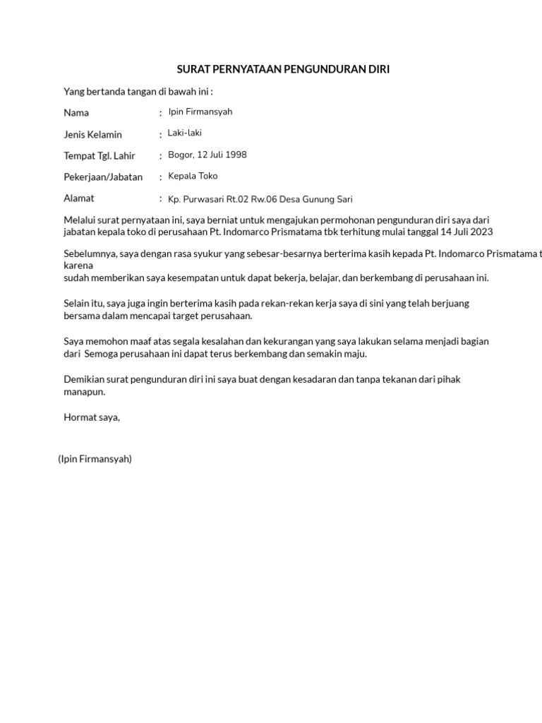 Contoh-Surat-Pernyataan-Pengunduran-Diri (1) .PDF - 1 | PDF