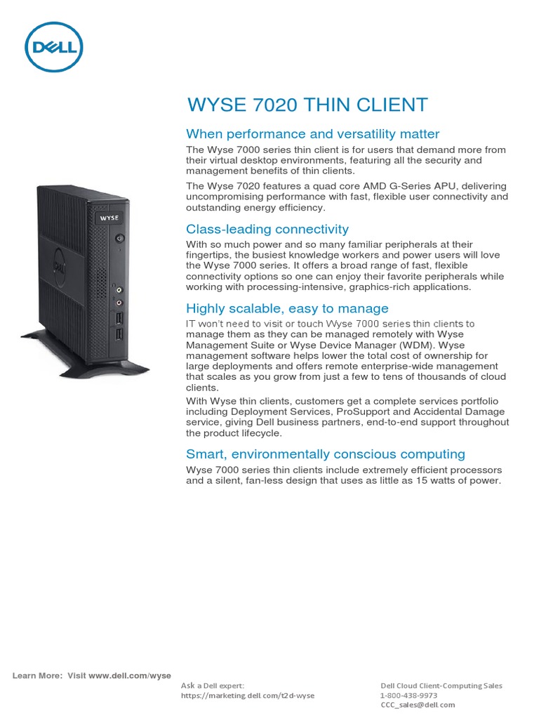 Wyse 7020 Thin Client Data Sheet | PDF | Usb | Computing