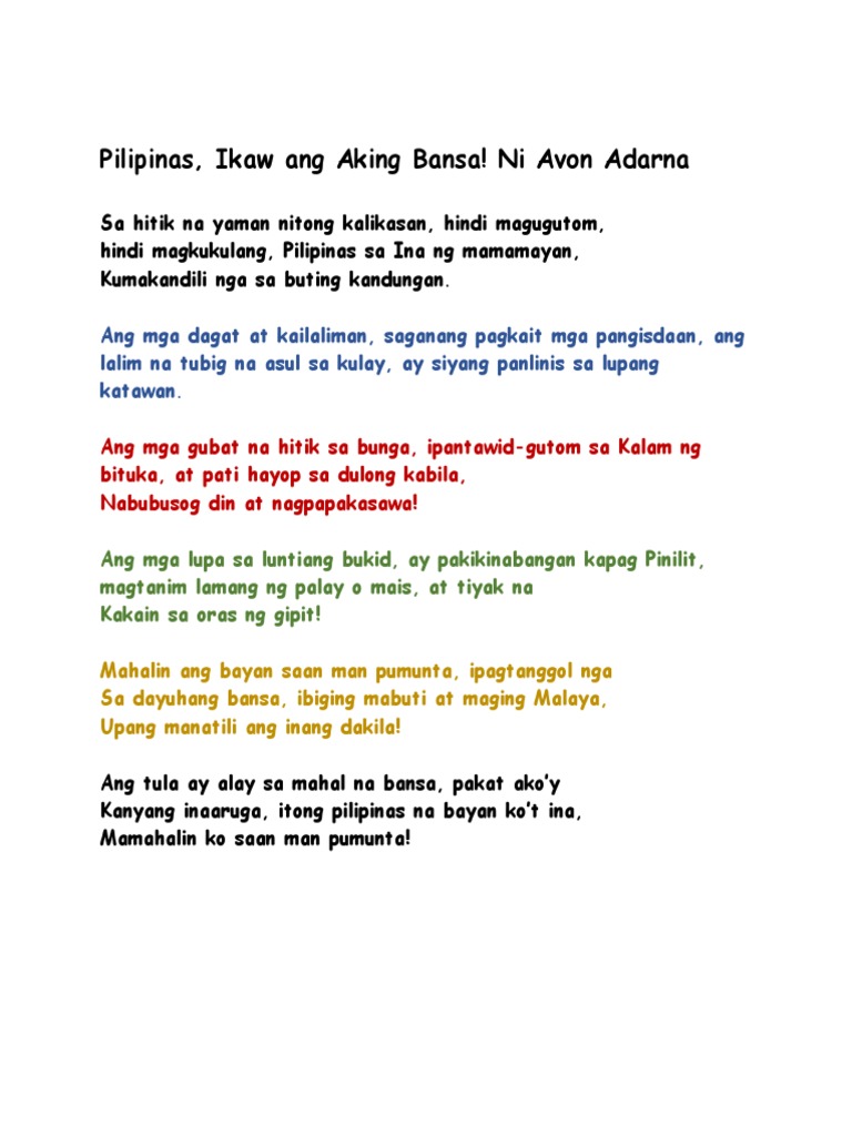 Tula: Pilipinas, Ikaw ang Aking Bansa | PDF