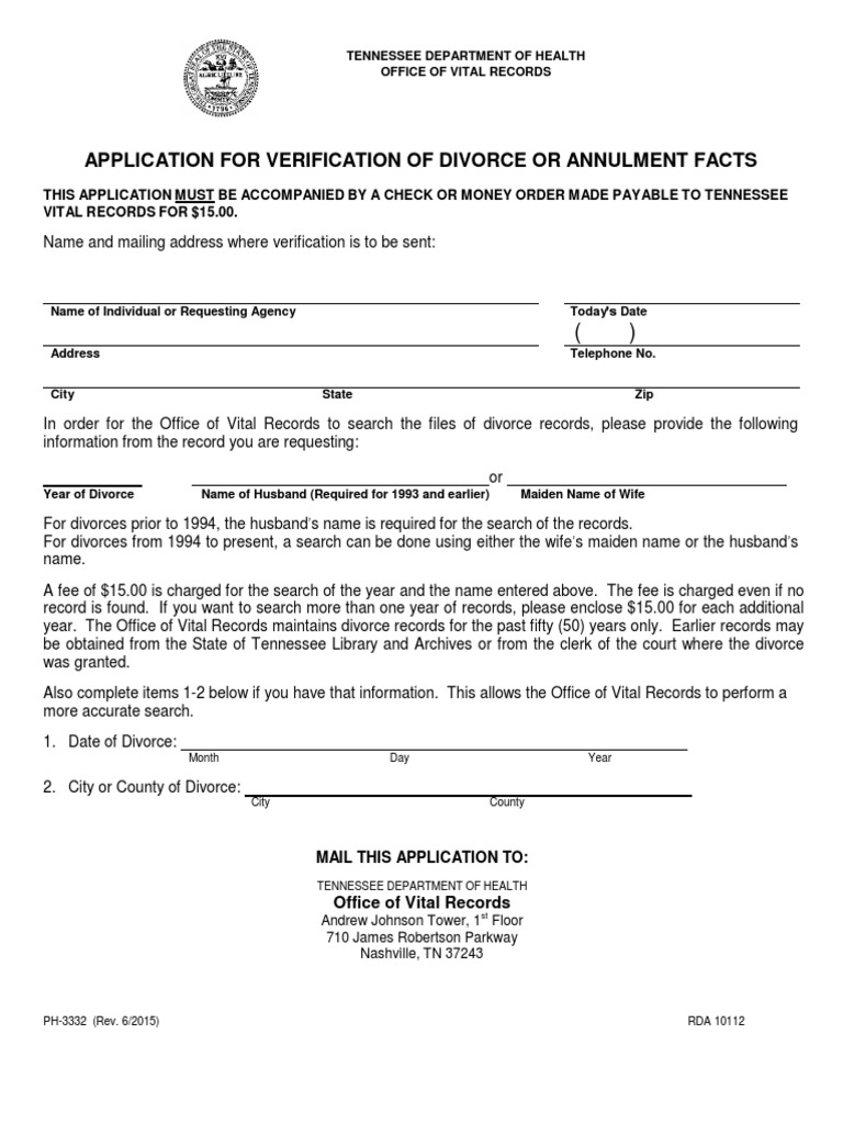 Tennessee Divorce Verification Application | PDF | Divorce | Justice