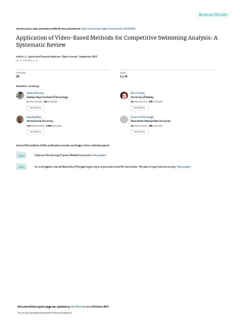 Video Swimming | PDF | Kinematics | Systematic Review