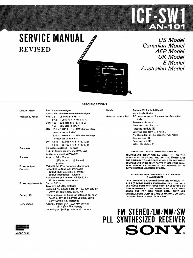Sony Icf-Sw1 Service | PDF