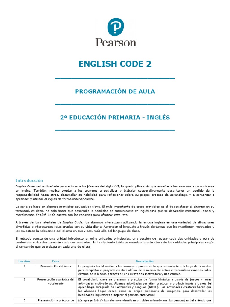 English Code 2 - Programacion Aula | PDF | Cognición | Lingüística