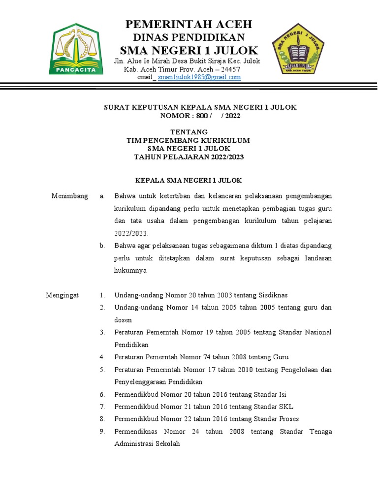 SK Tim Pengembang Kurikulum | PDF