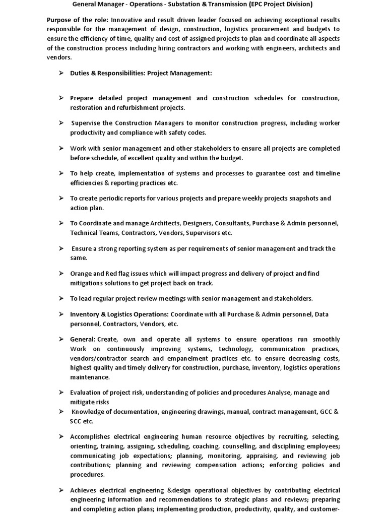 General Manager Duties in Engineering Projects | PDF | Engineering | Risk