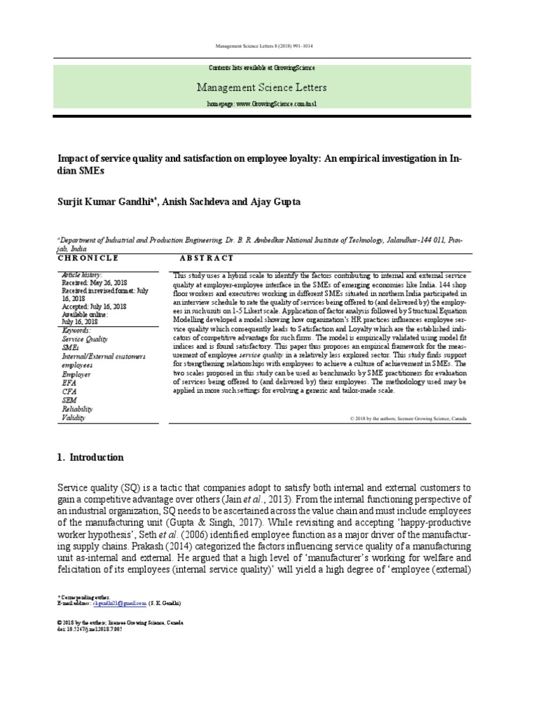 Impact of Service Quality and Satisfaction On Empl | PDF | Survey ...