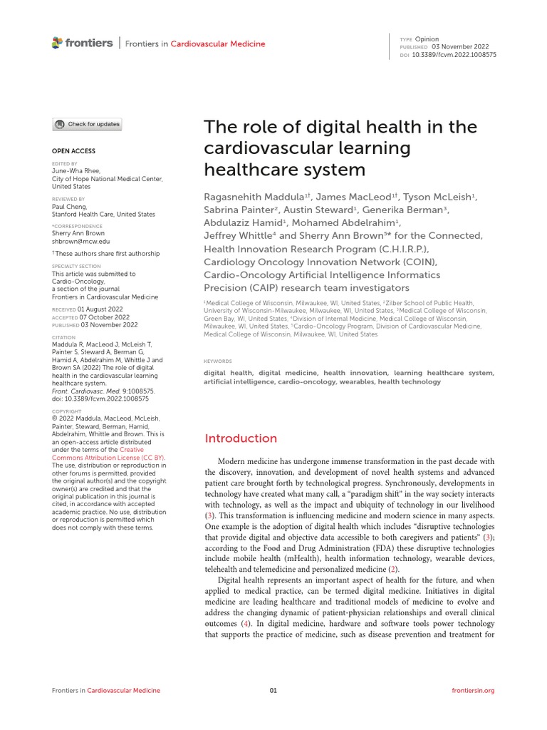The Role of Digital Health in The Cardiovascular Learning Healthcare ...