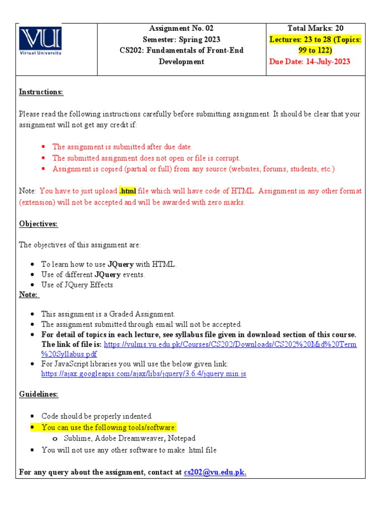 CS202 Assignment No 2 Spring 2023 | PDF | World Wide Web | Internet & Web
