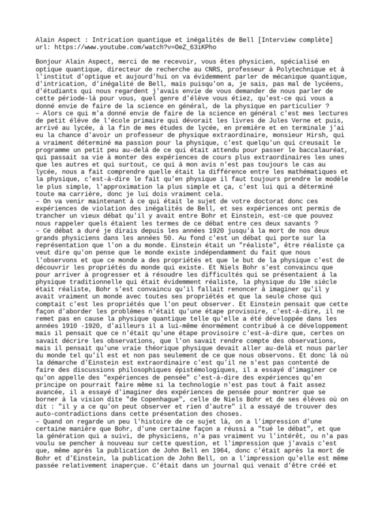 Alain Aspectintrication Quantique Et Inégalités de Bell (Interview ...
