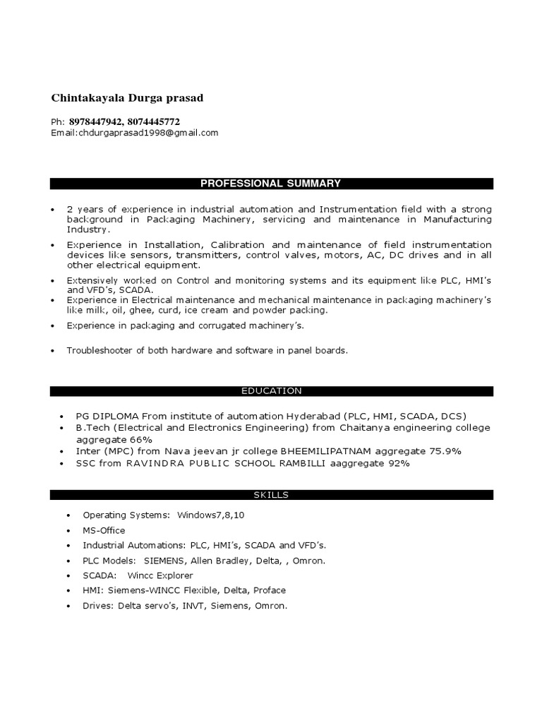 1901 Resume | PDF | Programmable Logic Controller | Scada