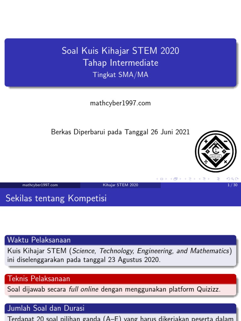 Soal Kuis Kihajar STEM 2020 Tahap Intermediate Tingkat SMA MA | PDF | Metode & Bahan Ajar ...