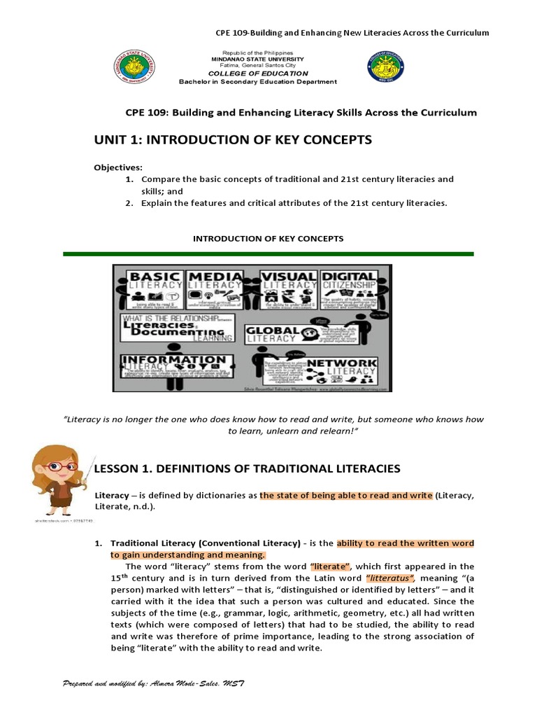 CPE 109 Unit 1 L1 5 | PDF | Literacy | Teachers