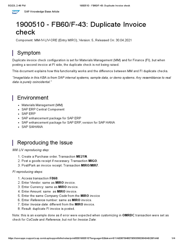 FB60 - F-43 - Duplicate Invoice Check | PDF | Receipt | Invoice