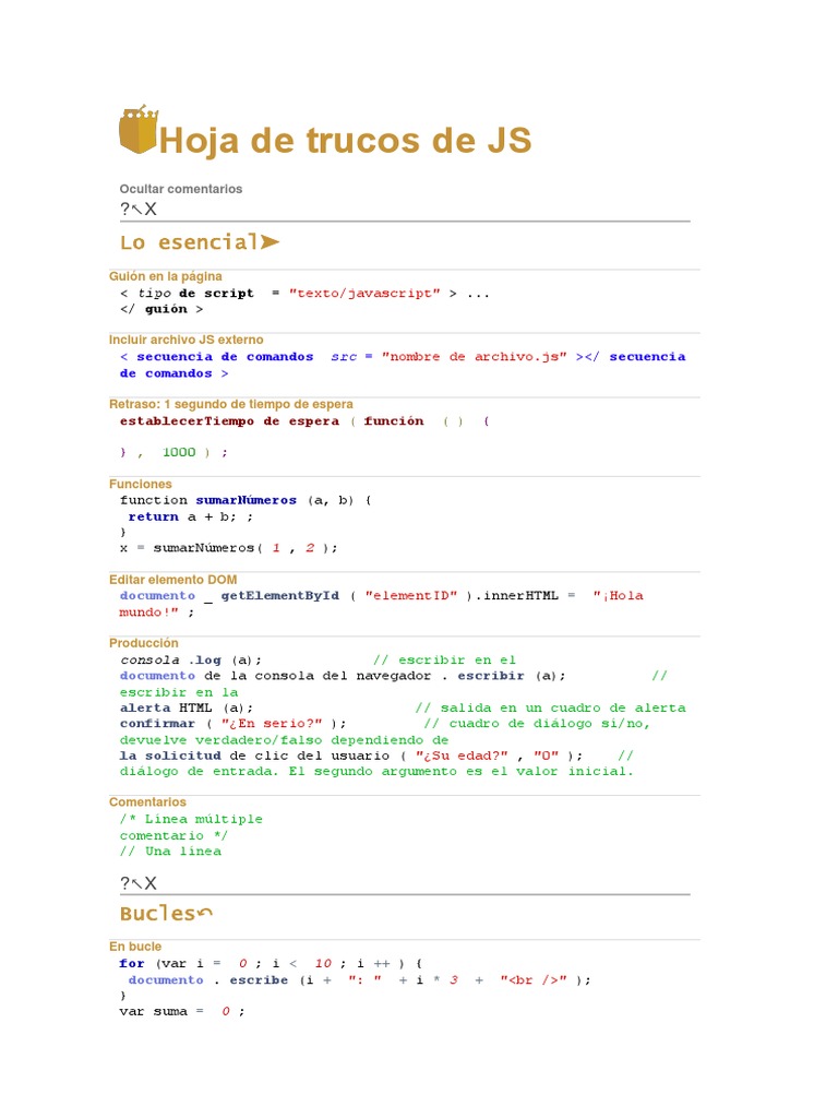Hoja de Trucos de JS | Descargar gratis PDF | Desarrollo de software | Ingeniería Informática
