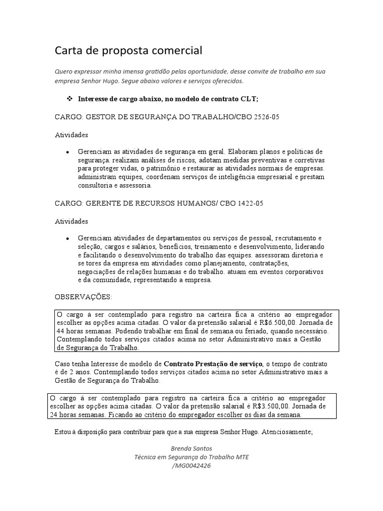 Carta de Proposta Comercial | PDF