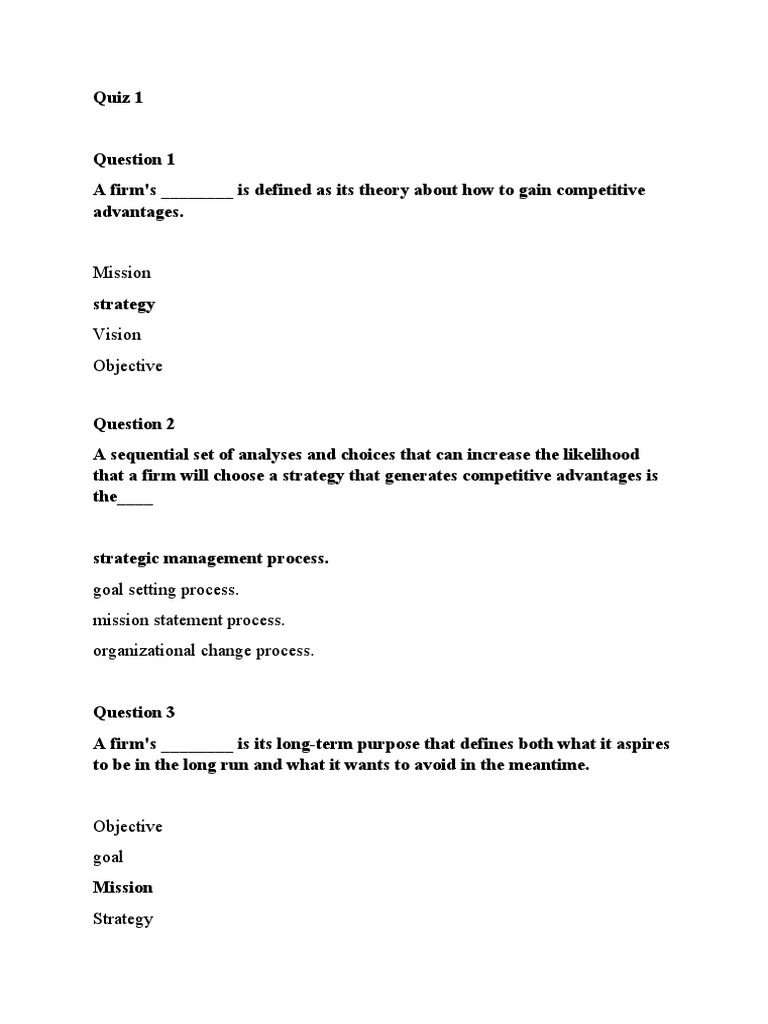 SM MCQs | PDF | Strategic Management | Competitive Advantage SM MCQs | PDF | Strategic Management | Competitive Advantage