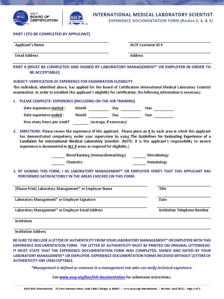 IMLS Experience Documentation Form | PDF | Medical Laboratory | Blood ...