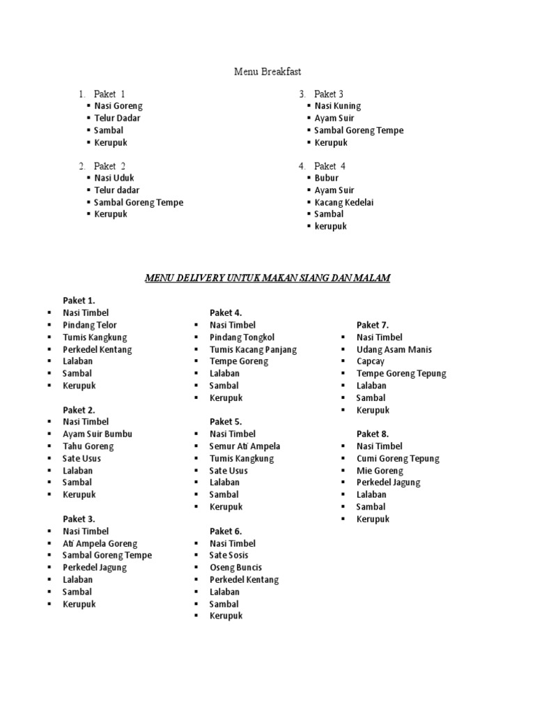 Menu Breakfast Pdf