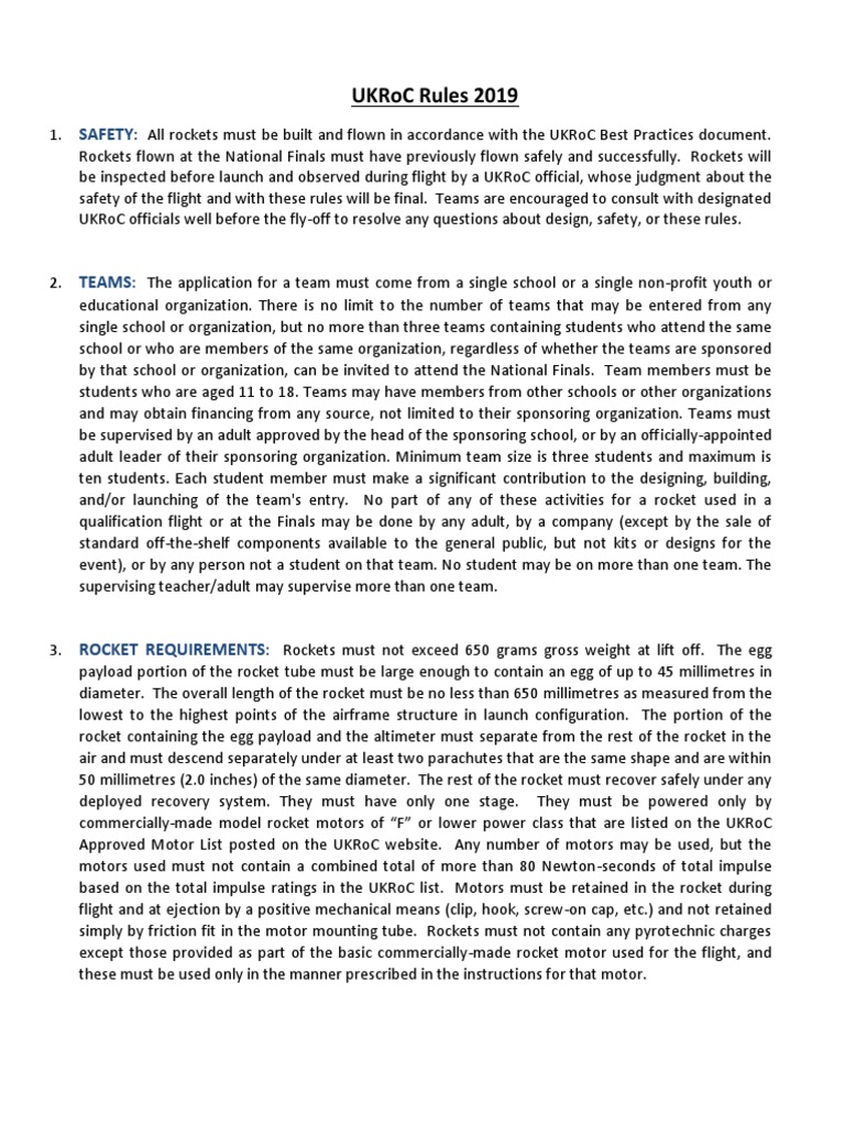 UKRoC 2019 Rules FINAL | Download Free PDF | Rocket | Aerospace