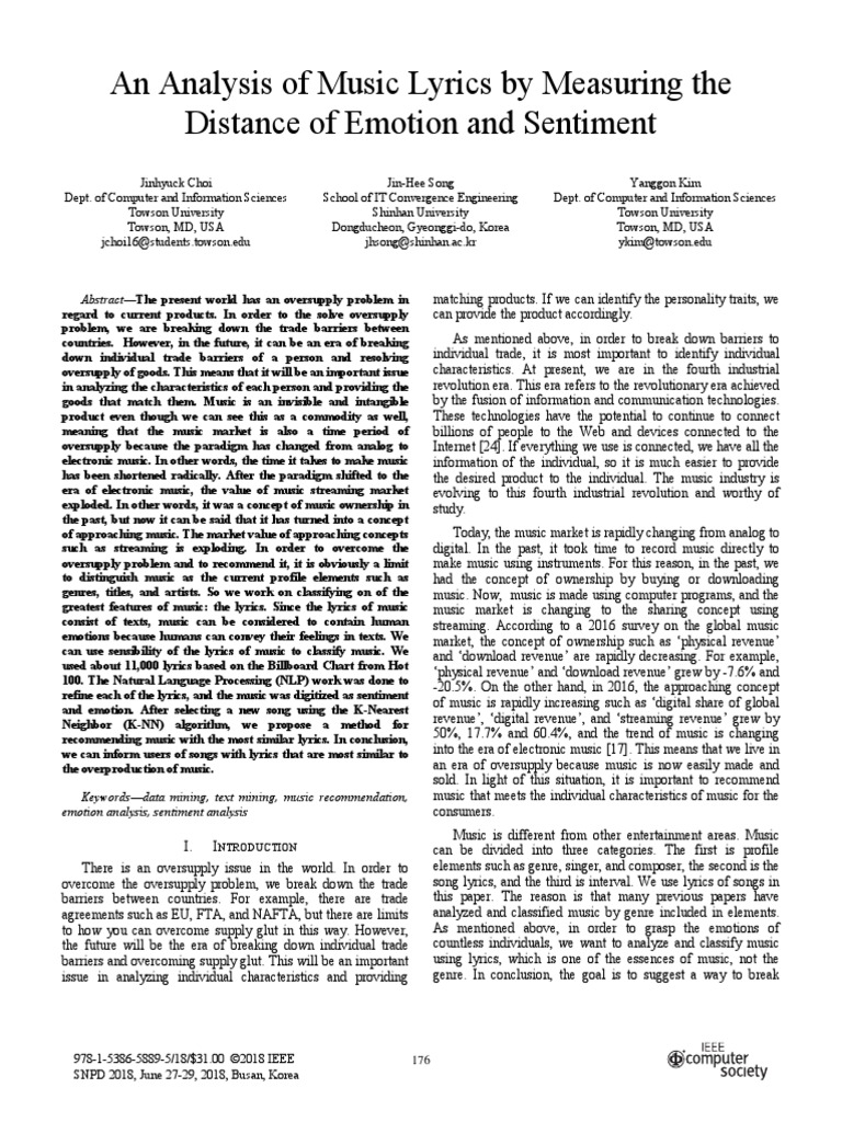Emotion and Sentiment in Music Lyrics Analysis | PDF | Emotions ...