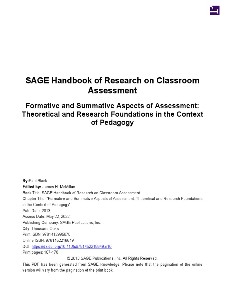 Formative and Summative Aspects of Assessment - Theoretical and Research Foundations in The ...