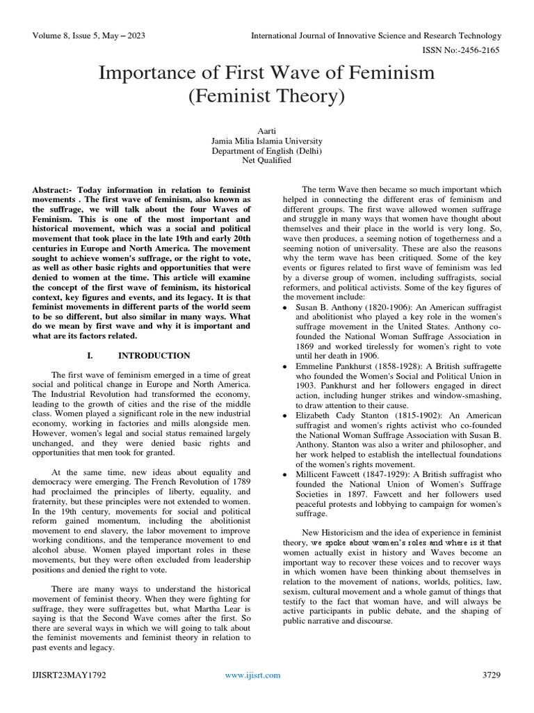 Importance of First Wave of Feminism (Feminist Theory) | PDF | Gender Studies | Feminism
