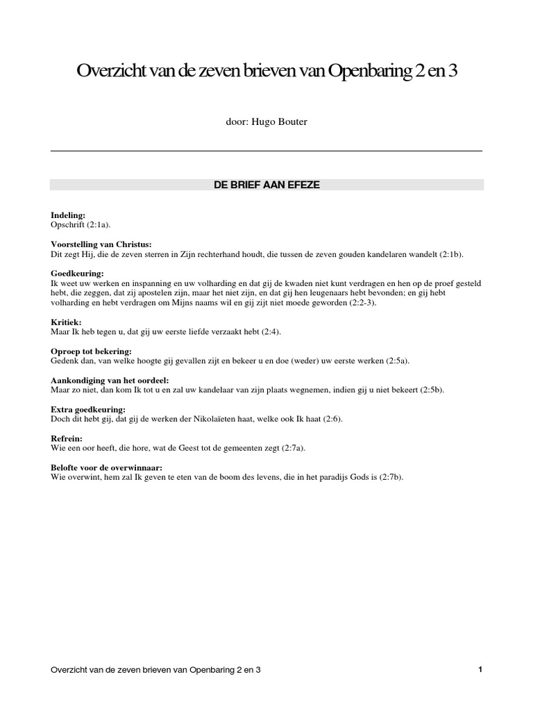 Overzicht Van de Zeven Brieven Van Openbaring 2 en 3 | PDF