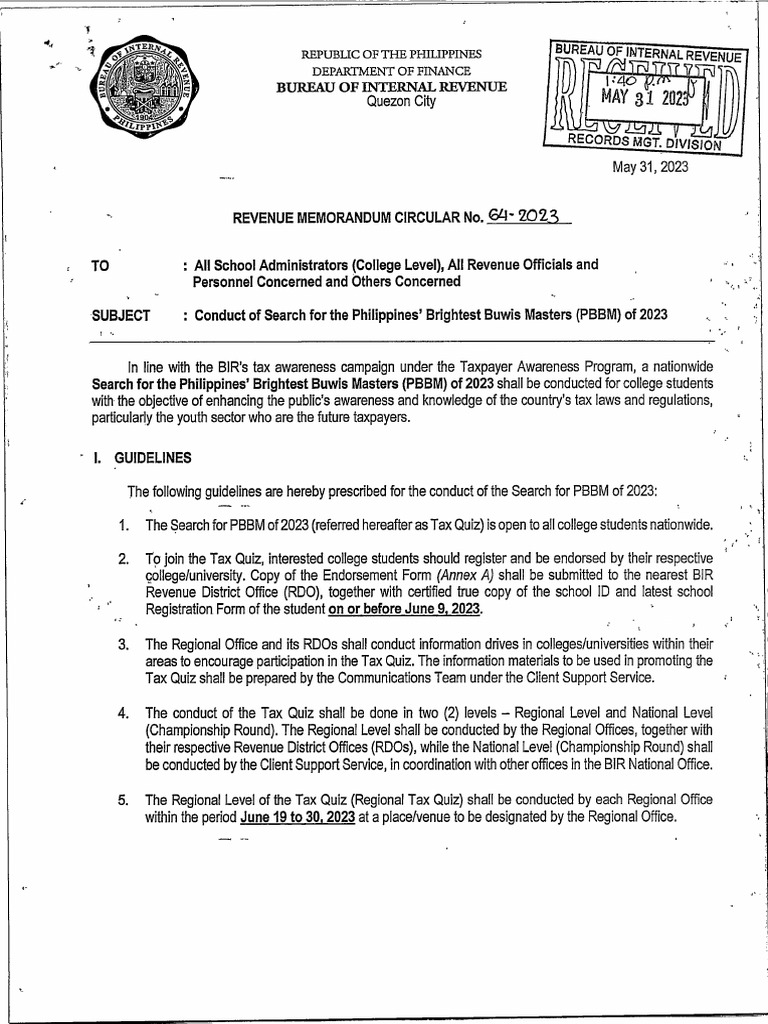 RMC No. 64-2023 | PDF